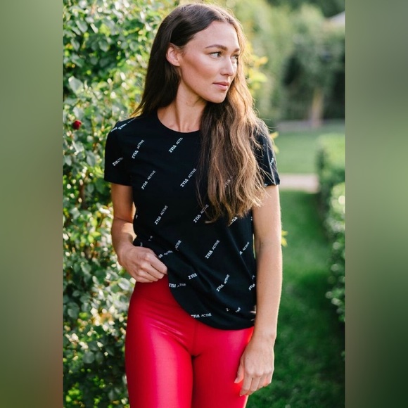 ZYIA | Tops | Zyia Active Black Zyia Pattern Swoop Shirt | Poshmark